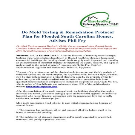 Do mold testing & remediation protocol plan for flooded south carolina ...