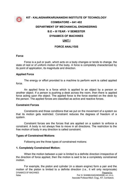 Theory of machines solution of exercise | PDF