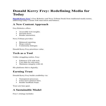Beyond Traditional Media: Donald Kerry Frey’s Innovative Approach | PDF