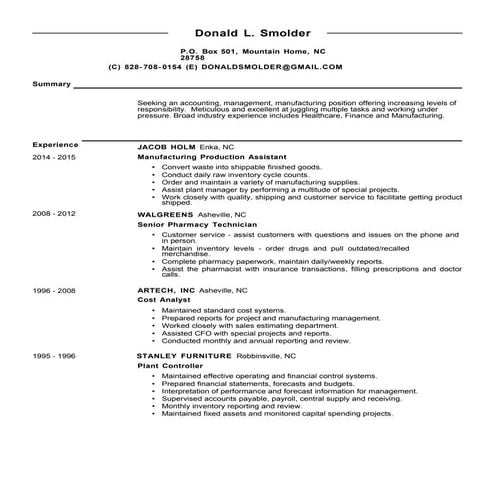 Donaldsmolder resume 3-7-2016 | DOC