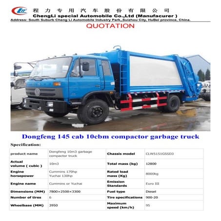 Dongfeng 145 cab 10cbm compactor garbage truck | PDF
