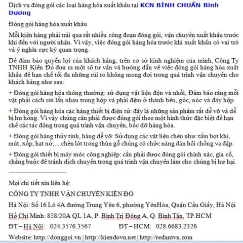 Dong goi hang hoa xuat khau chat luong cao tai binh chuan binh duong | PPTX