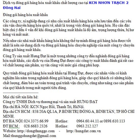 Dong goi hang hoa xuat khau chat luong cao tai nhon trach dong nai | PPTX
