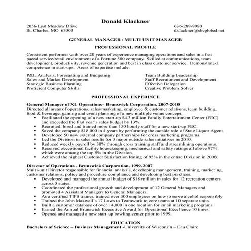 Don Klackner Resume 2011 Dm | PDF