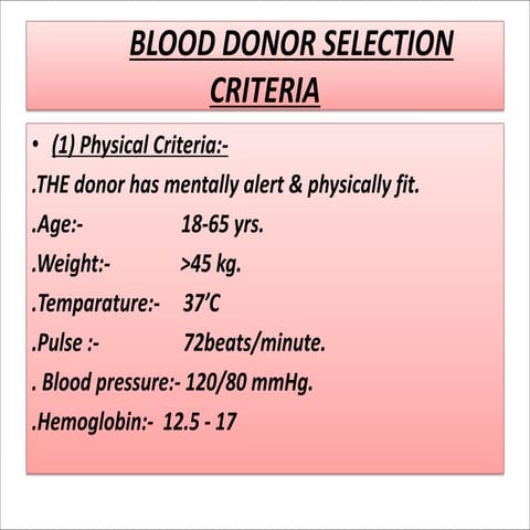 Donor Selection Criteria // Blood Bank//PANKAJ SAINI | PDF