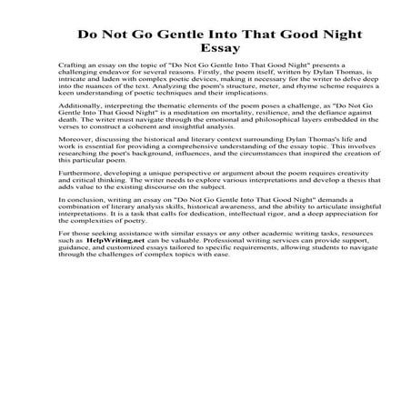 Do Not Go Gentle Into That Good Night Essay.pdfDo Not Go Gentle Into ...