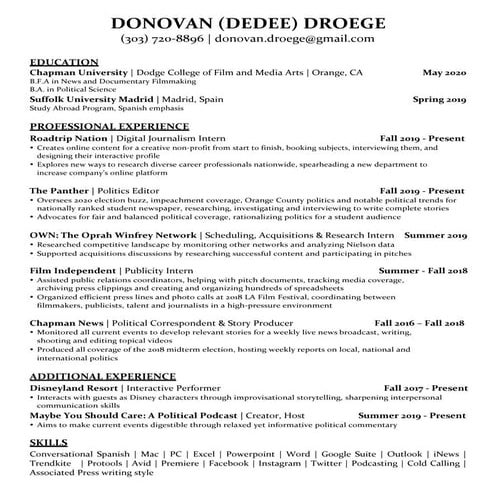 Donovan Dedee Droege Resume | PDF