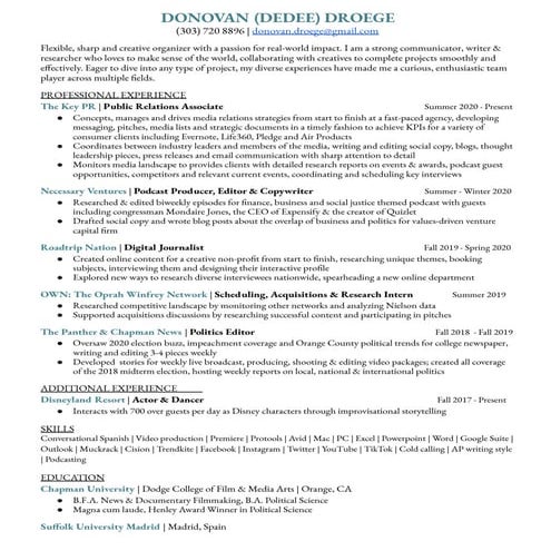 Donovan Dedee Droege Resume 2022 | PDF