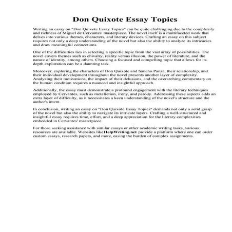 Don Quixote Essay Topics. Essay topics don quixote | PDF
