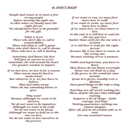 Dont Rush Love Poem Pdf