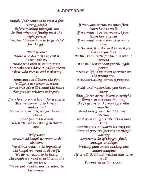 Dont Rush Love Poem Pdf