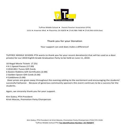 Tuffree PTA Fundraising Chair | PDF