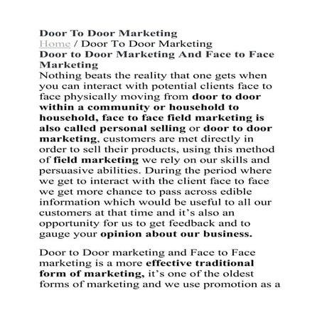 Door To Door Marketing | PDF