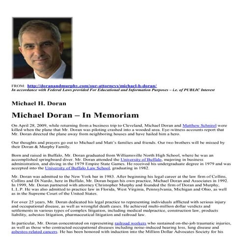 MICHAEL DORAN (MEMORIAL - Attorney For 911 Victim's Wife KILLED ?) | PDF