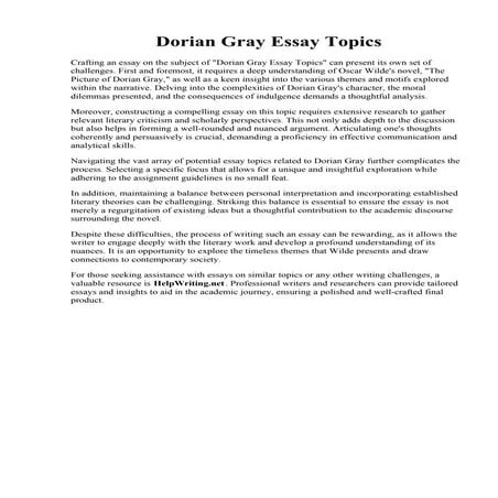 Dorian Gray Essay Topics | PDF