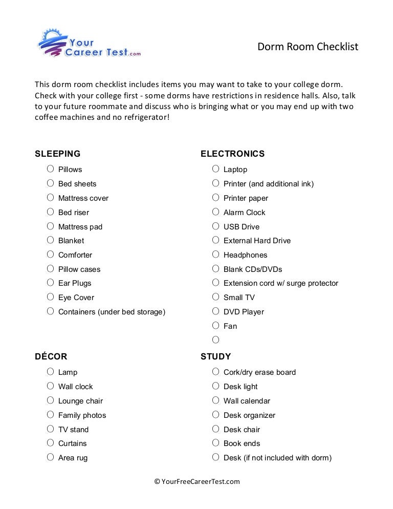 Complete dorm room checklist - navigatorrolf
