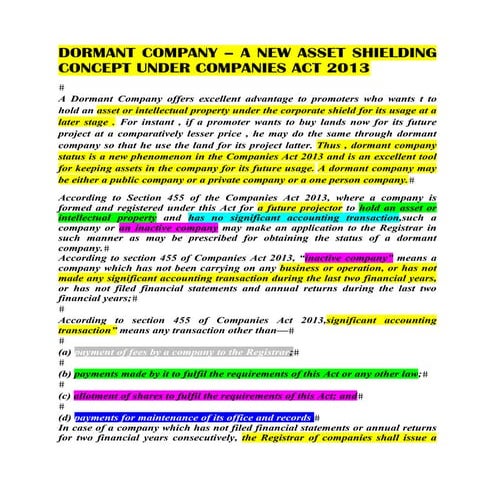 Dormant company under companies act 2013 | PDF