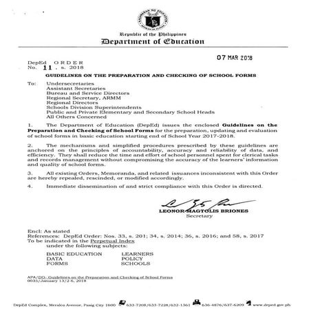 Do s2018 011 guidelines on the preparation and checking of school forms | PDF