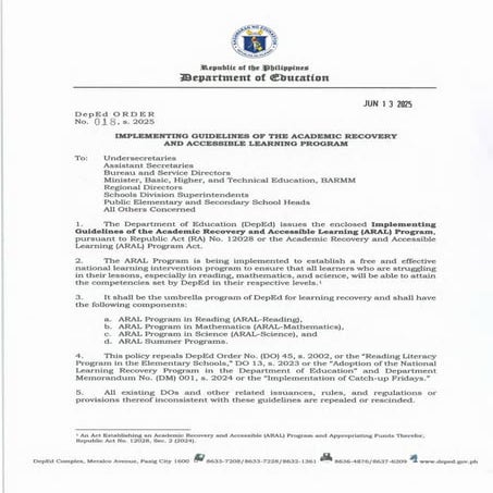 Implementing Guidelines for the ARAL Program | PPTX