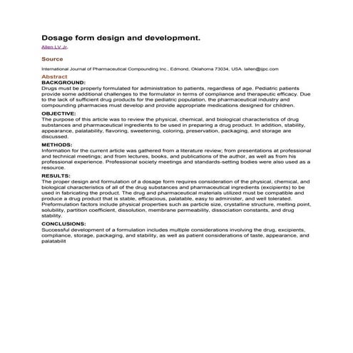 Dosage form design and development | PDF