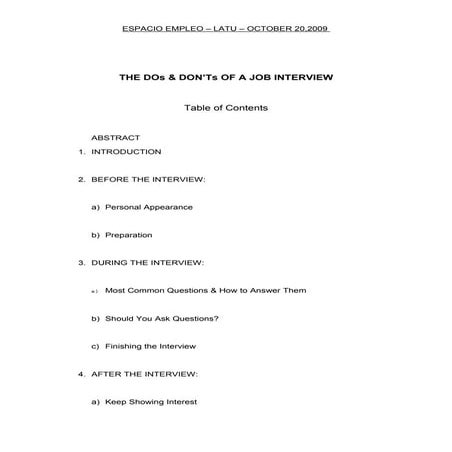 The DOs and DONT's of Job Interviews | PDF