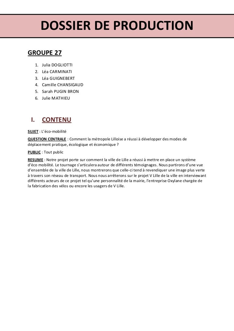 Dossier de production