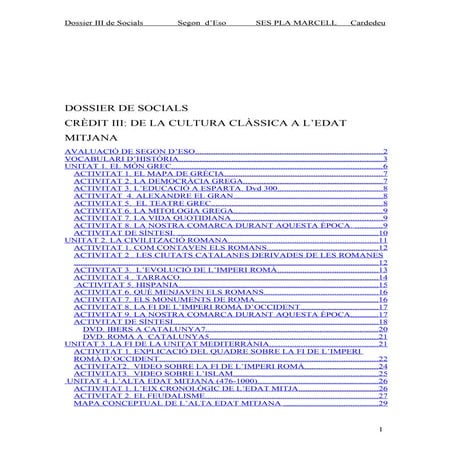 Dossier socials de la cultura clàssica a l'edat mitjana | PDF