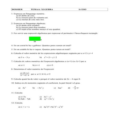 Dossier tema 6. àlgebra | PDF