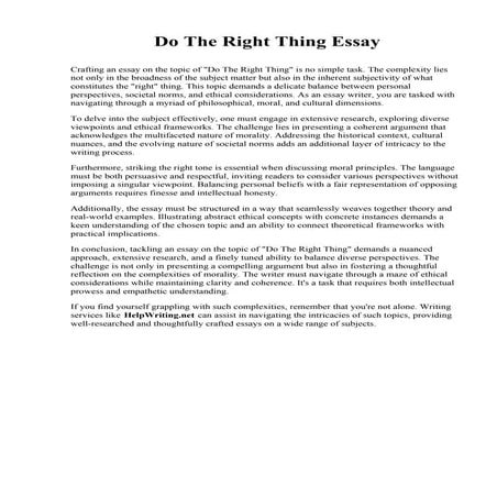 Do The Right Thing Essay. Faith Bible College International | PDF