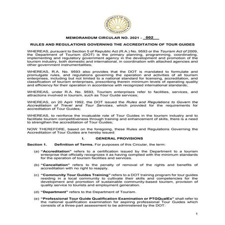 Department of Tourism MC No. 2021-002: Rules and Regulations Governing ...