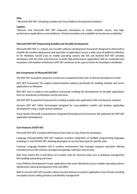 Benefits of Dot Net Technology | PDF