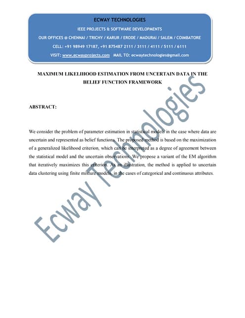 Dotnet Maximum Likelihood Estimation From Uncertain Data In The Belief Function Framework Pdf