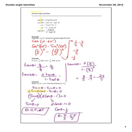 Double angle identities 29th november 2012 | PDF