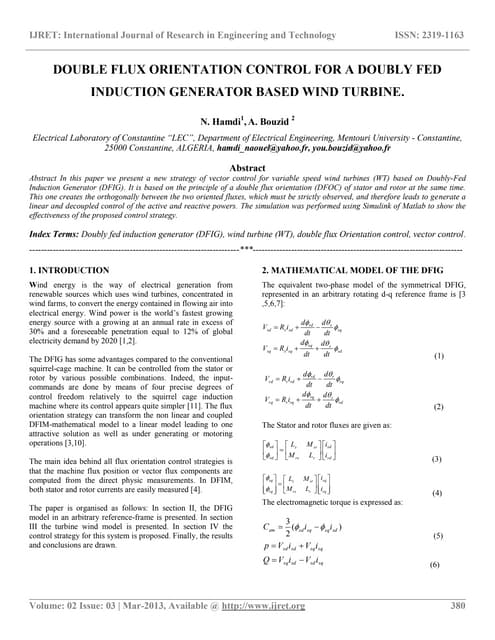 Doubly Fed Induction Generator Based Wind Turbine Modelling And Simulation Using Matlabsimulink