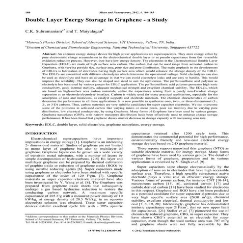 Double layer energy storage in graphene a study | PDF