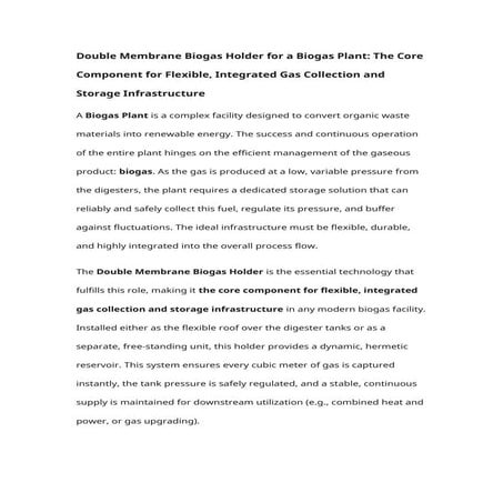Double Membrane Biogas Holder for a Biogas CNG Plant Offers Crucial Low ...