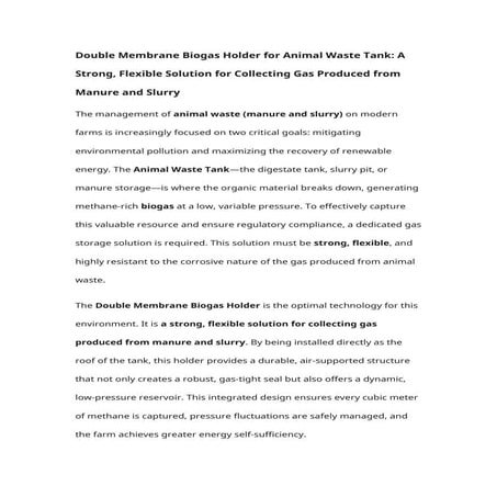 Double Membrane Biogas Holder for Animal Waste Tank A Strong, Flexible ...