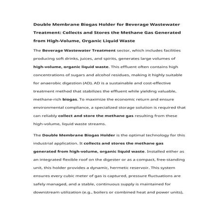 Double Membrane Biogas Holder for a Biological Wastewater Treatment ...