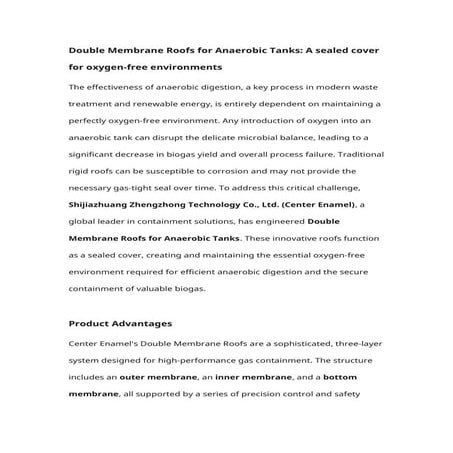 Double Membrane Roofs for Anaerobic Tanks A sealed cover for oxygen ...