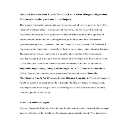 Double Membrane Roofs for Chicken Litter Biogas Digesters Converts ...