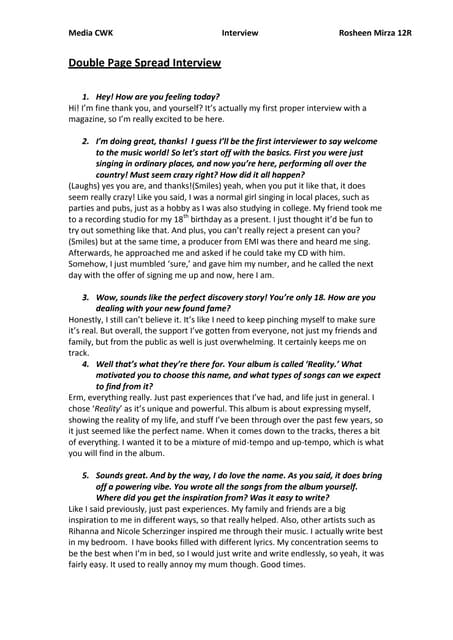 Double spread page (interview) | DOC | Music | Entertainment