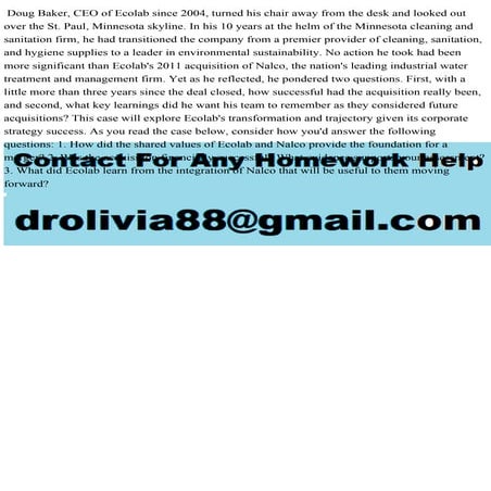 Doug Baker, CEO of Ecolab since 2004, turned his chair away from the ...