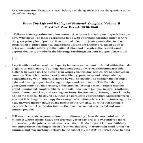 Douglass 4 july speech and questions | DOCX