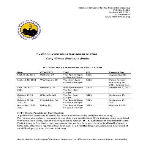 Doula fall training schedule | PDF