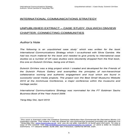 Case study: Dulwich OnView - unpublished extract from International ...