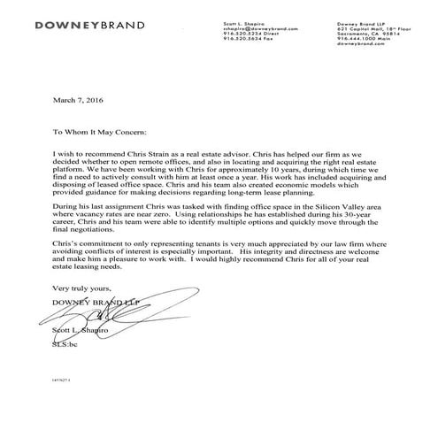 Chris Strain letter of recommedation - Downey Brand | PDF