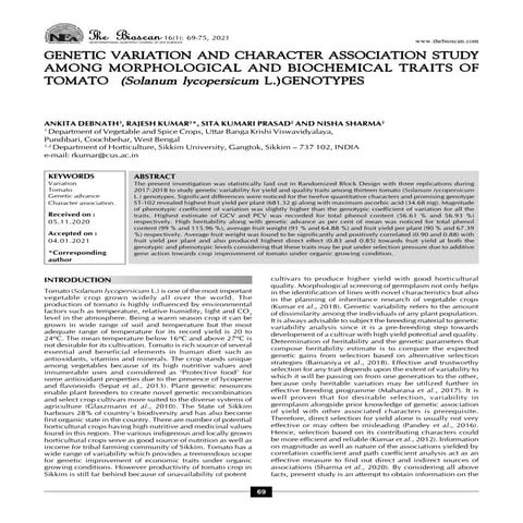 GENETIC VARIATION AND CHARACTER ASSOCIATION STUDY AMONG MORPHOLOGICAL AND BIOCHEMICAL TRAITS OF ...
