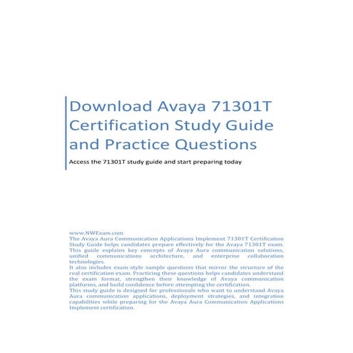 Download Avaya 71301T Certification Study Guide and Practice Questions ...