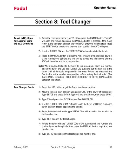 Fadal Dual Arm Tool Changer Error Messages Manual | PDF