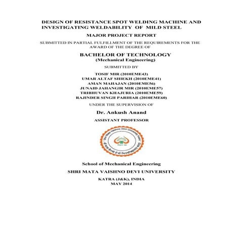 Spot Welding- Major Project Mechanical Engineering | PDF